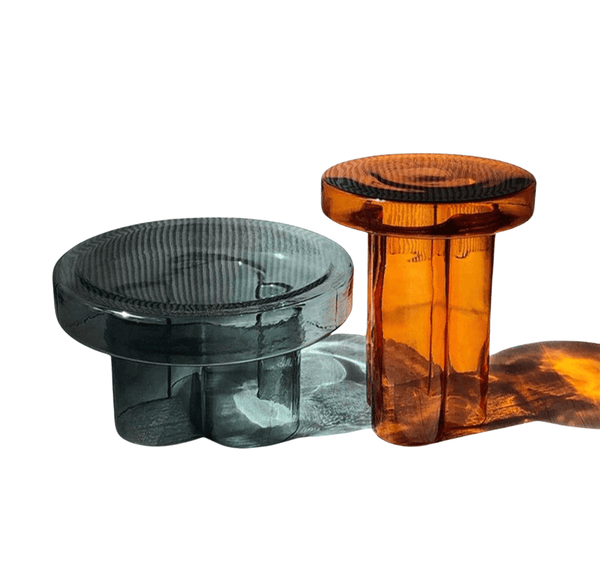 Bena Glass Table - Round Stained Glass Table in Amber and Blue