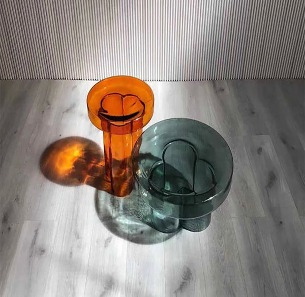 Bena Glass Table - Round Stained Glass Table in Amber and Blue